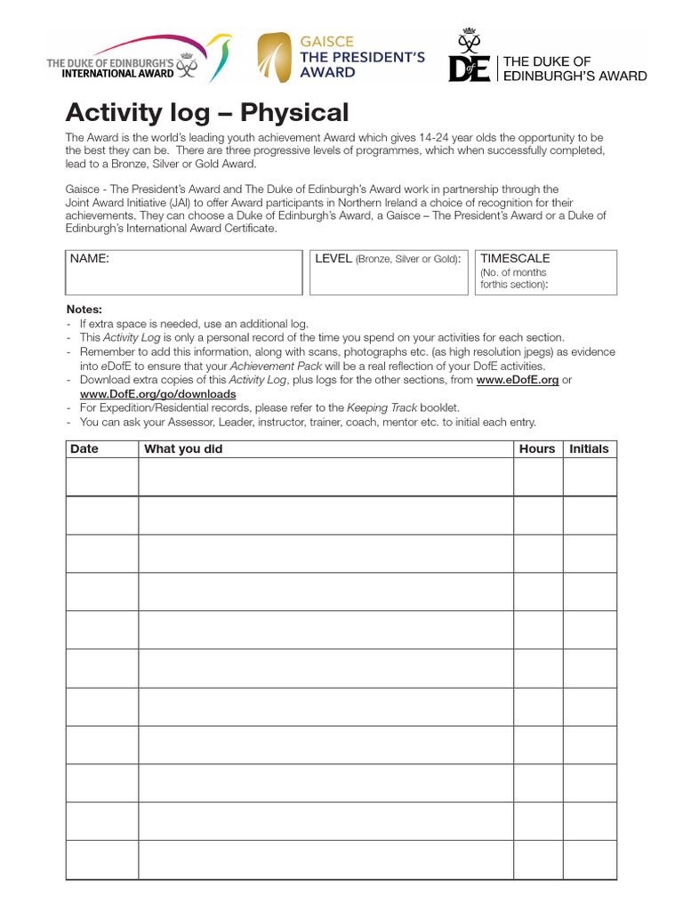 Jai Activity Log Physical Section | PDF