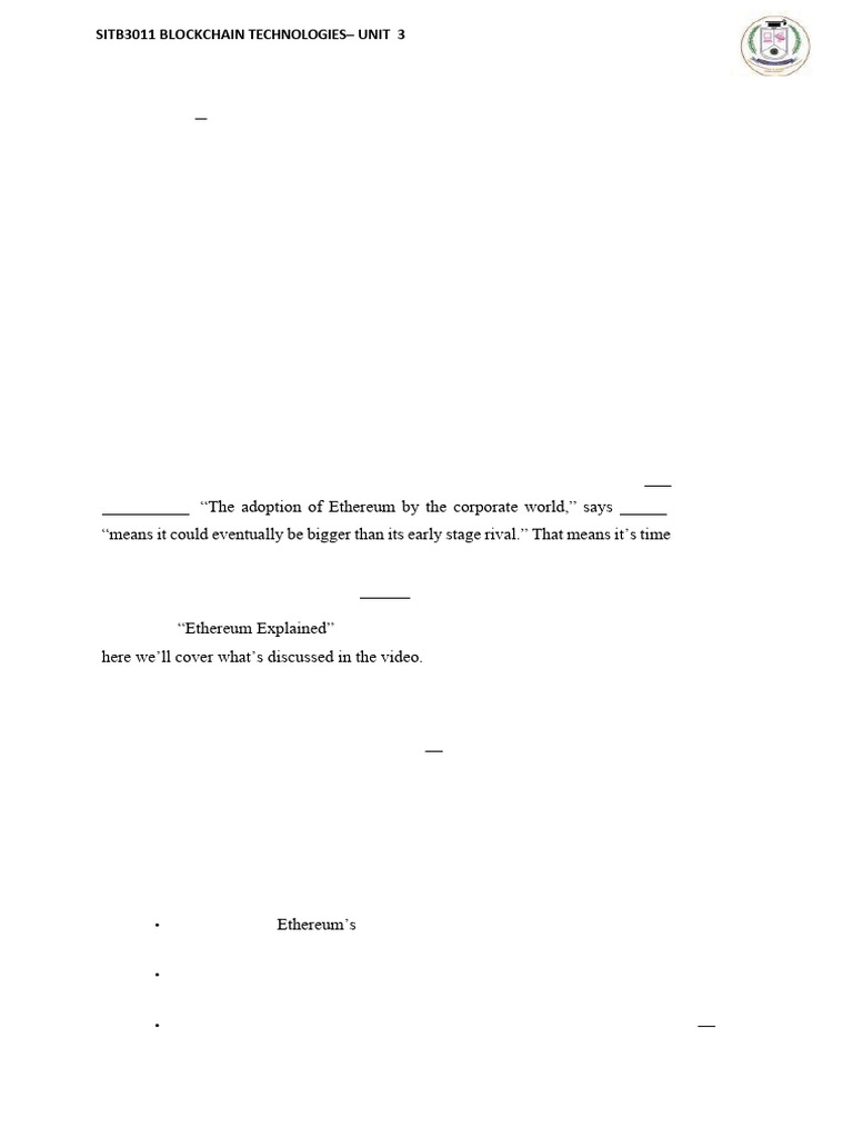 UNIT 3 Ethereum | PDF | Cryptocurrency | Computer Security
