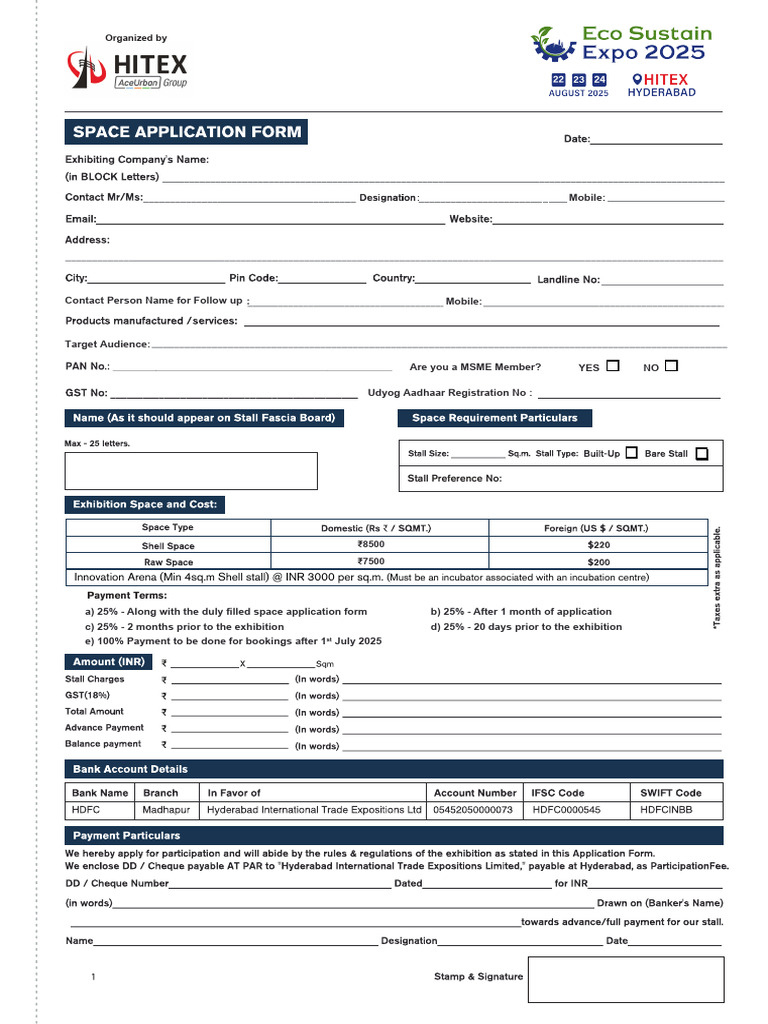 Eco Space Application Form Aug 2025 | PDF | Indemnity