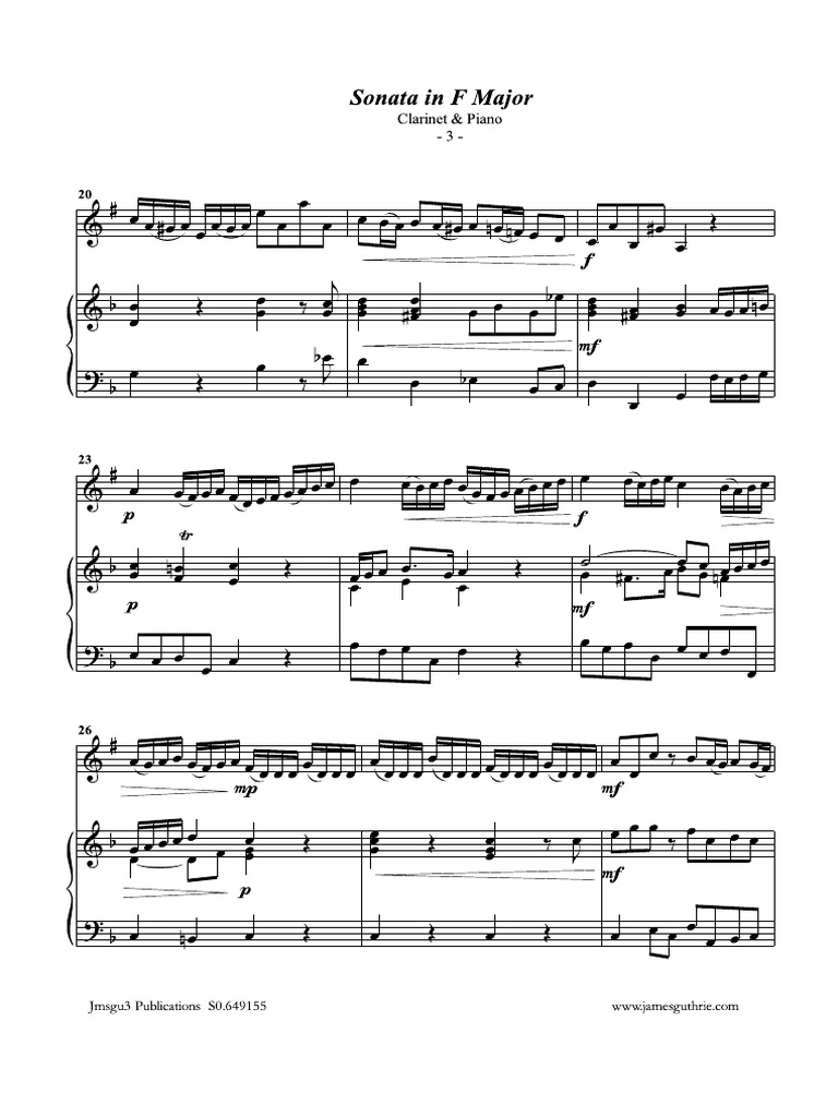 Telemann_ Sonata in F Major Foe, ASCAP) (Clarinet and Piano) 3 | PDF