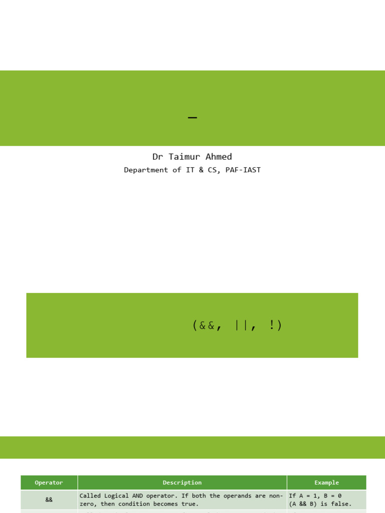 Week 7 - Lecture 13 - logical operators if structure | PDF | Syntax (Logic) | Mathematical Logic