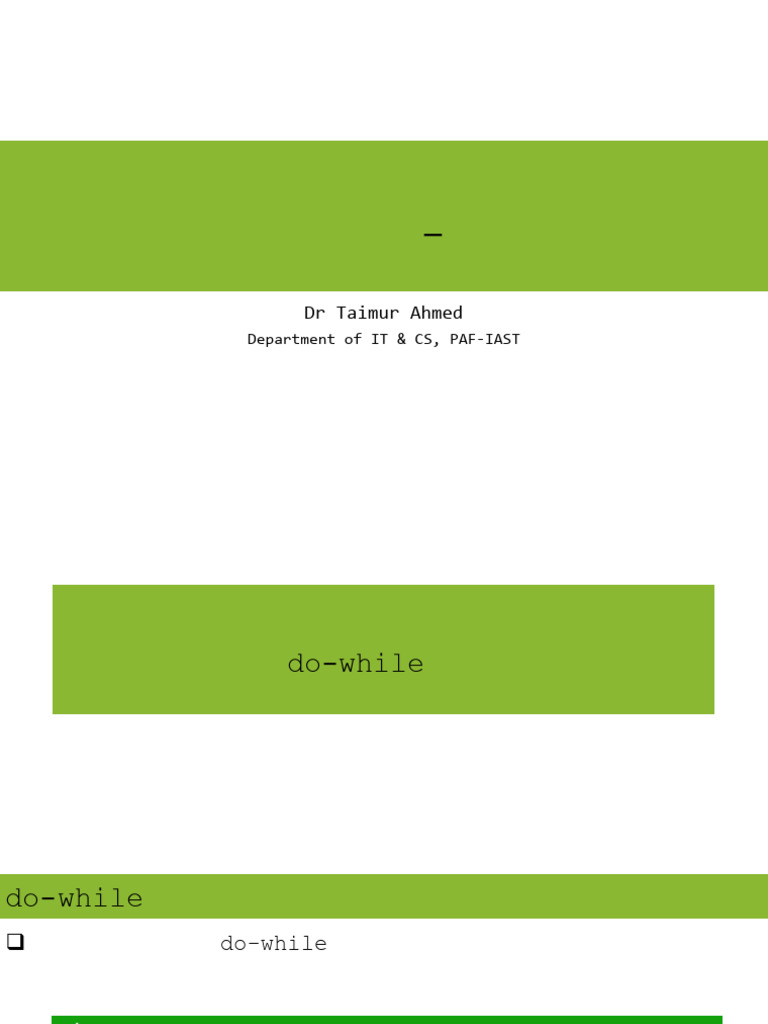 Week 9 Lecture 20 Do While Loop Pdf Computer Programming Software Engineering