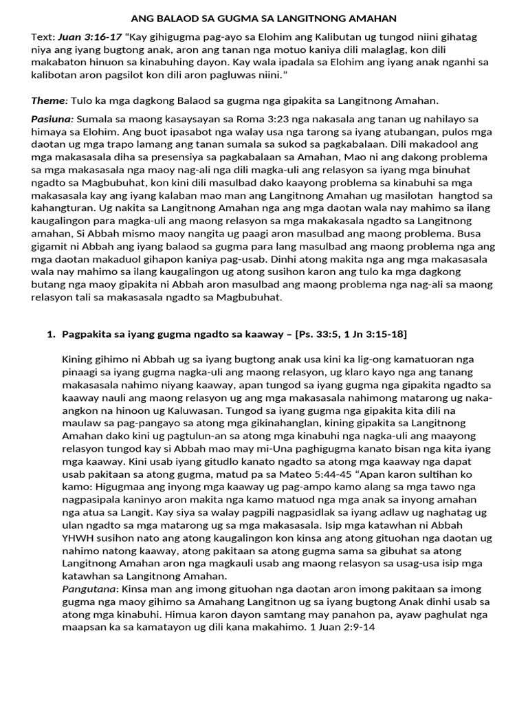 Ang Balaod Sa Gugma Sa Langitnong Amahan | PDF