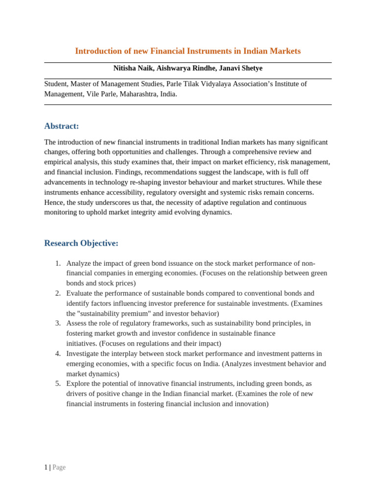 Introduction To New Financial Instruments in Traditional Indian Market ...
