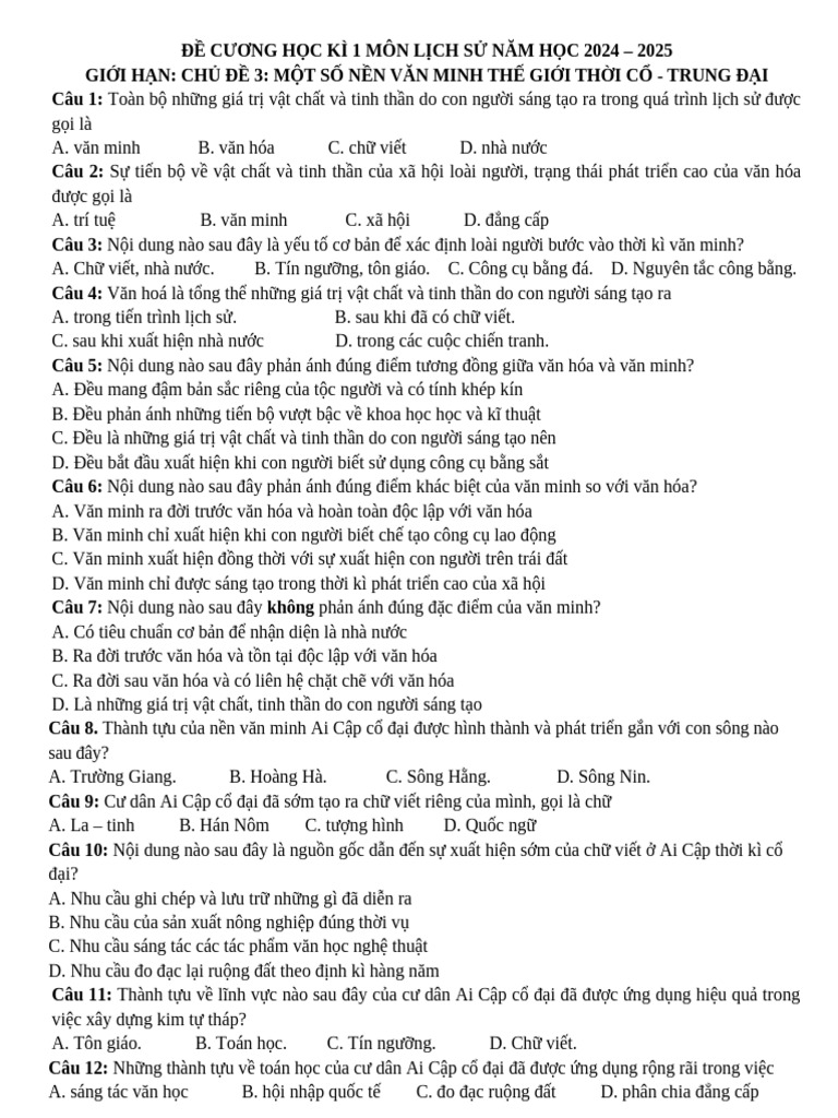 ĐỀ CƯƠNG HK1 KHỐI 10 lich su | PDF