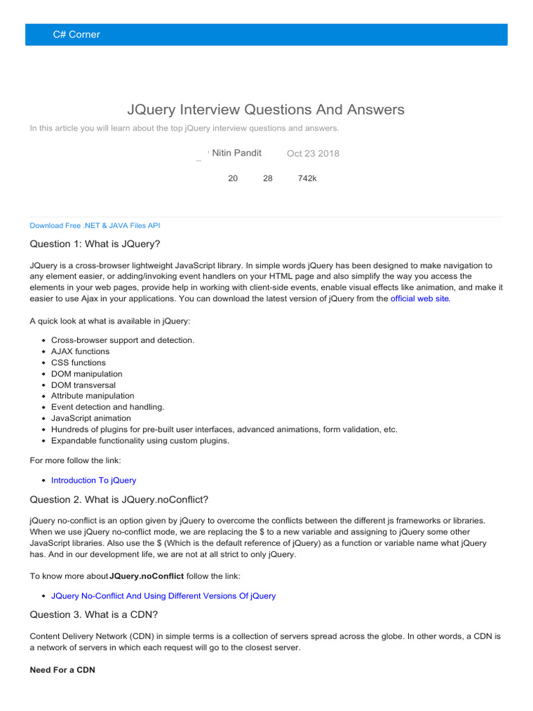 JQuery Interview Questions and Answers | PDF | J Query | Ajax (Programming)