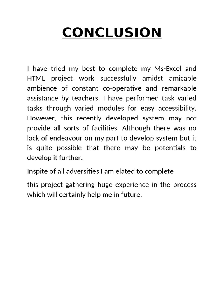 Ms Excel Project Conclusion Summary | PDF