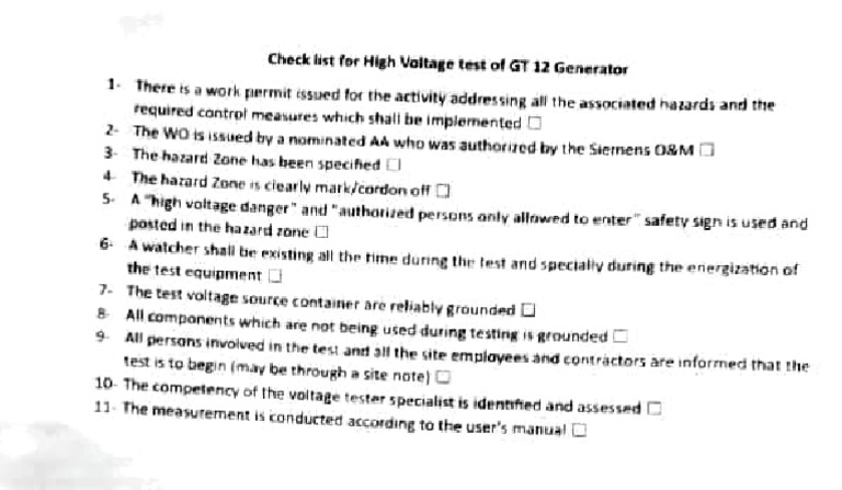 High Voltage Safety Checklist | PDF