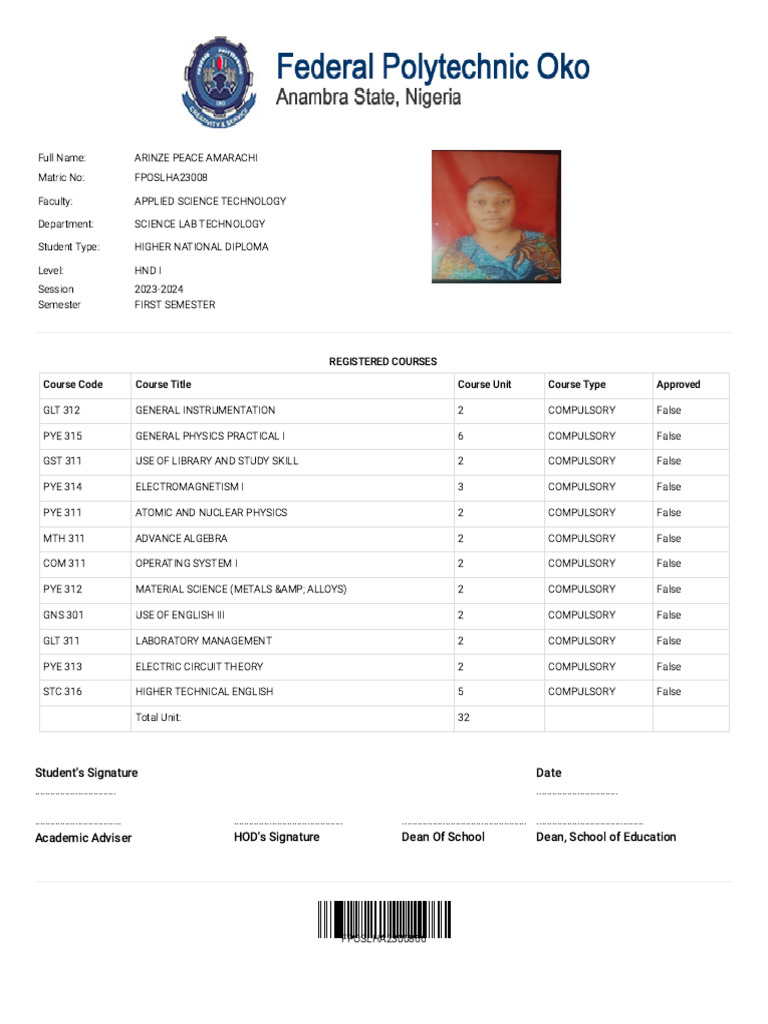 HND I Course Registration 2023-2024 | PDF | Physical Sciences