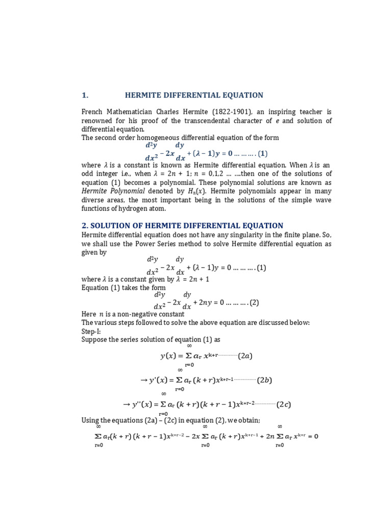 Hermite Differential Equation | PDF | Equations | Recurrence Relation