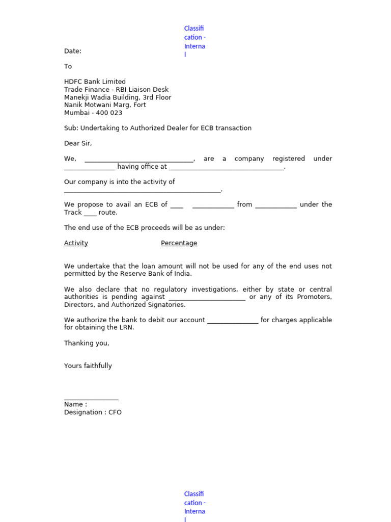 ECB Transaction Undertaking Letter | PDF