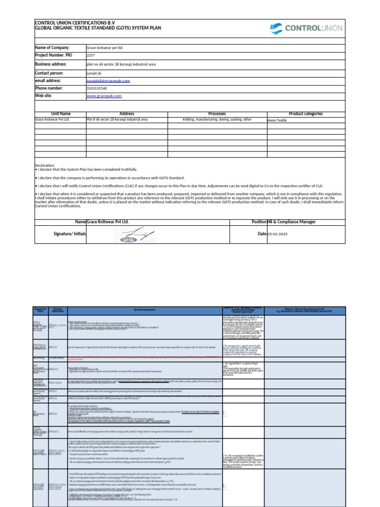 Annex 3 GOTS System Plan - Initial Self - Assessment | PDF | Employment ...