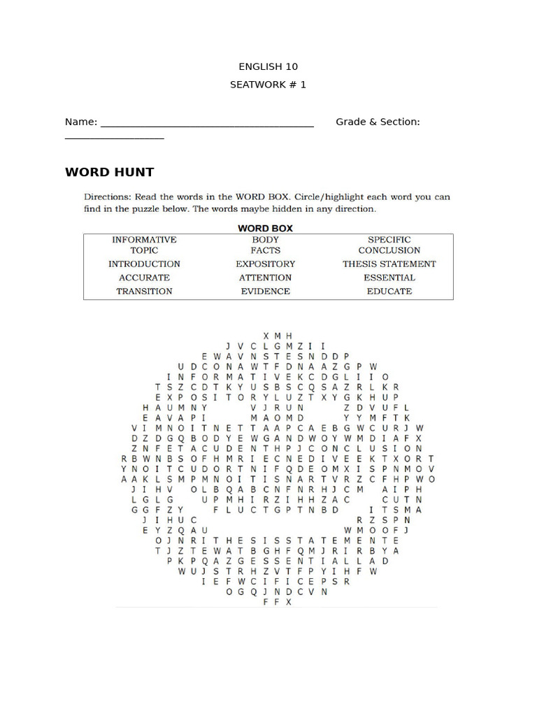 Third Quarter Word Hunt | PDF