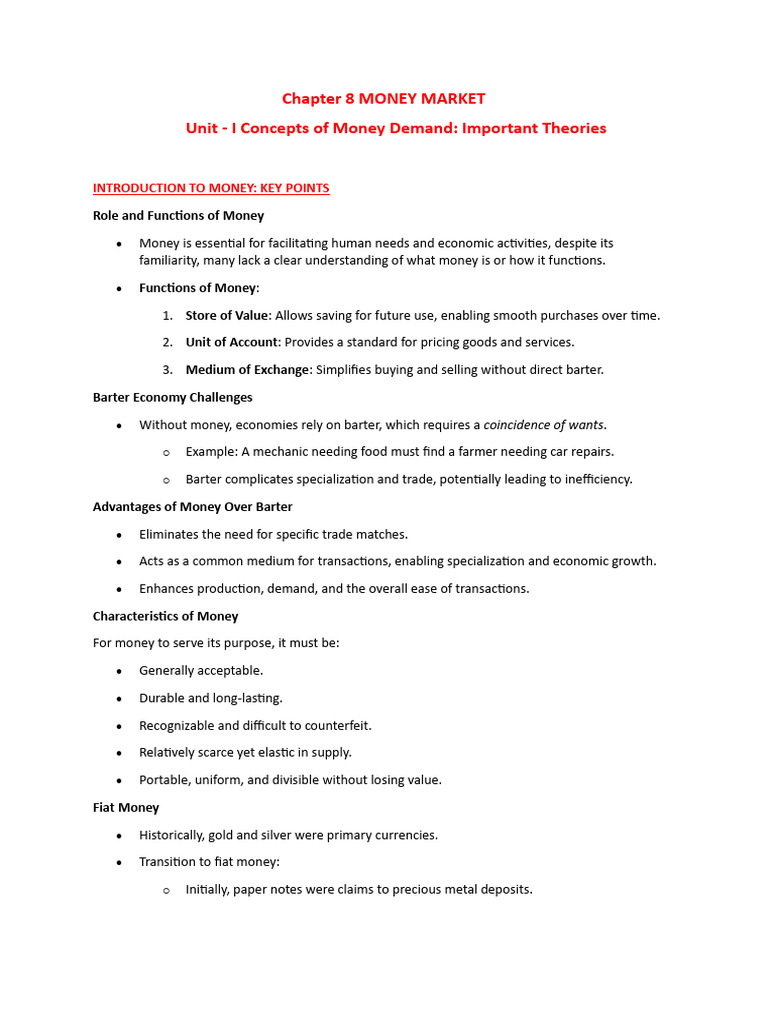 Money Market Concepts and Demand Theories | PDF | Demand For Money ...