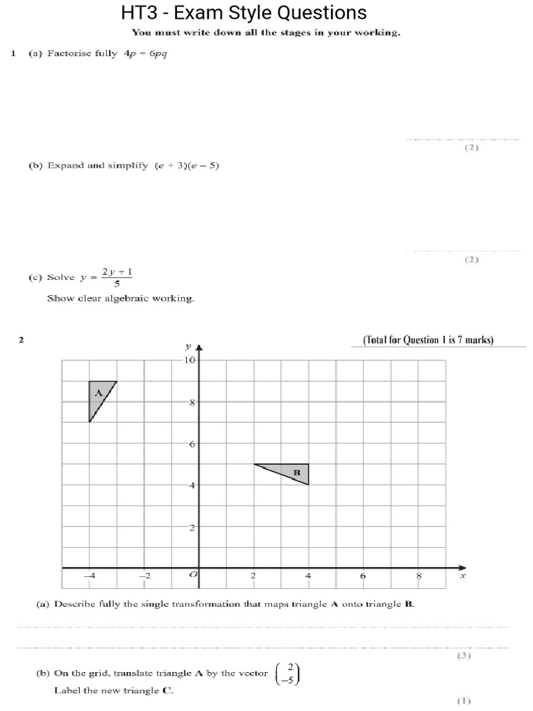 2025 - HT3 - 10X1 Exam Style Questions (1) | PDF