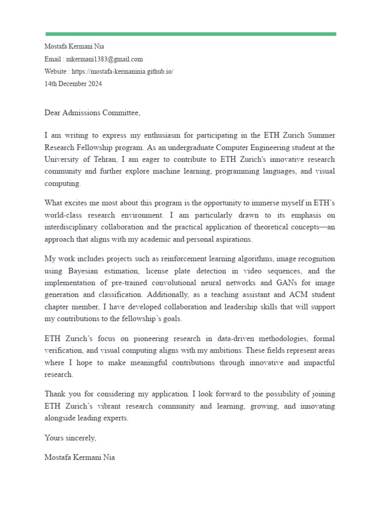 Letter Of Motivation | PDF