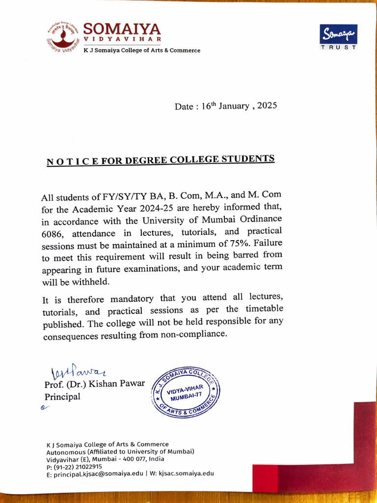 Attendance Requirement Notice 2024-25 | PDF