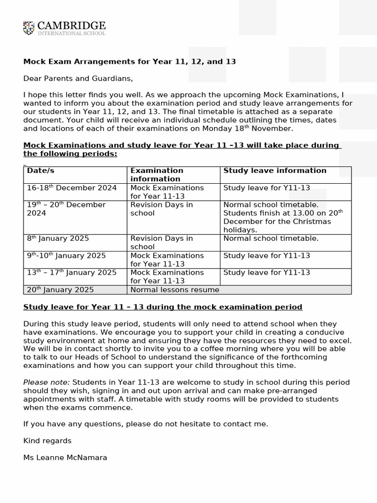 Mock Examinations For Y11-13 2024-2025 | PDF