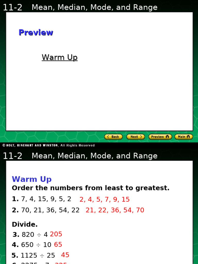 Mean, Median, Mode, and Range Guide | PDF | Mean | Arithmetic Mean