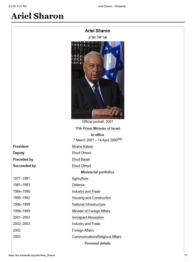 Ariel Sharon - Wikipedia | PDF | Ariel Sharon | Arab–Israeli Conflict