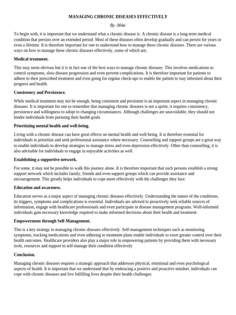 Managing Chronic Diseases Effectively | PDF | Chronic Condition ...