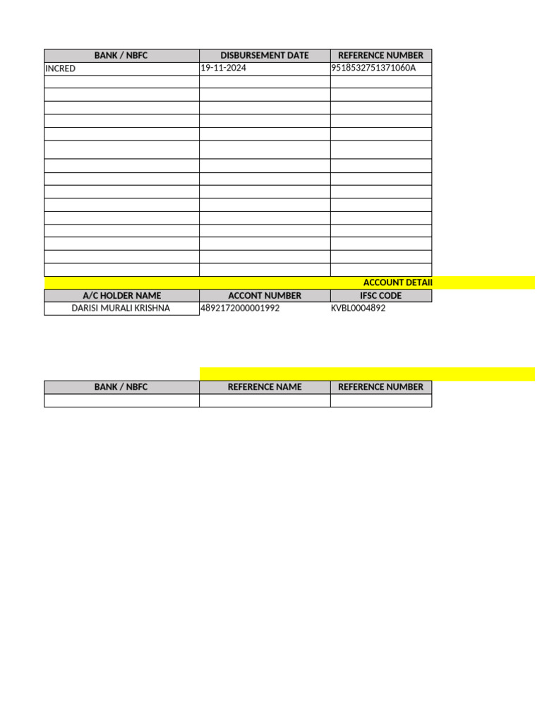 NOV Booking Cases & Accounts Details Format New | PDF