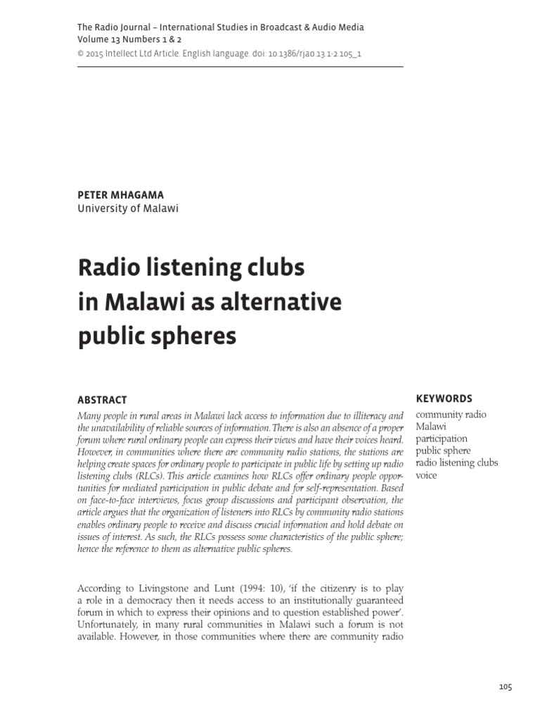Radio Listening Clubs Malawi - 2015 - Mhagama, Peter | PDF | Public ...