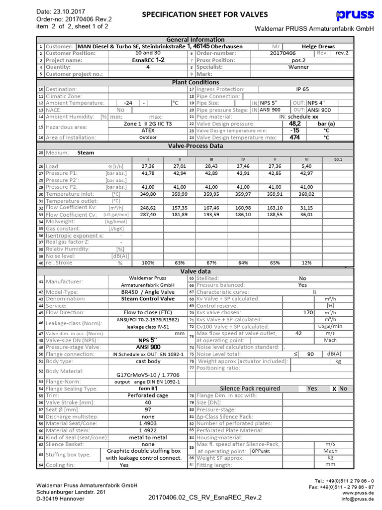 Valve Specification Sheet - Waldemar Pruss | PDF | Valve | Gas Technologies