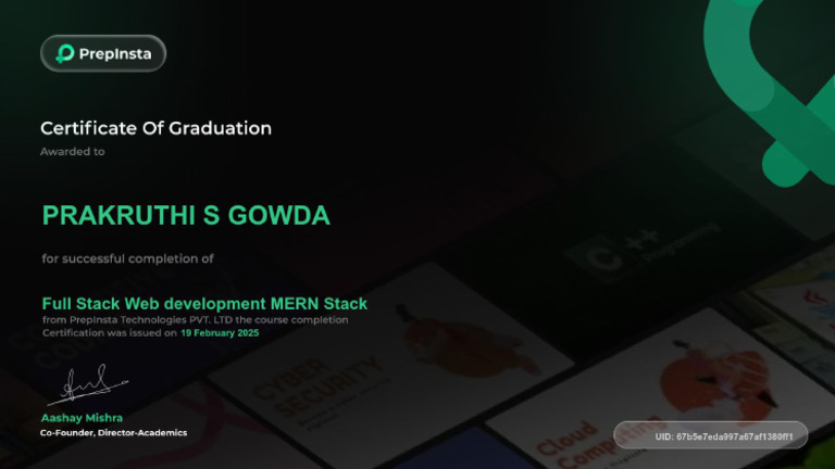 Certificate - Full Stack Web Development MERN Stack - 1191638 | PDF