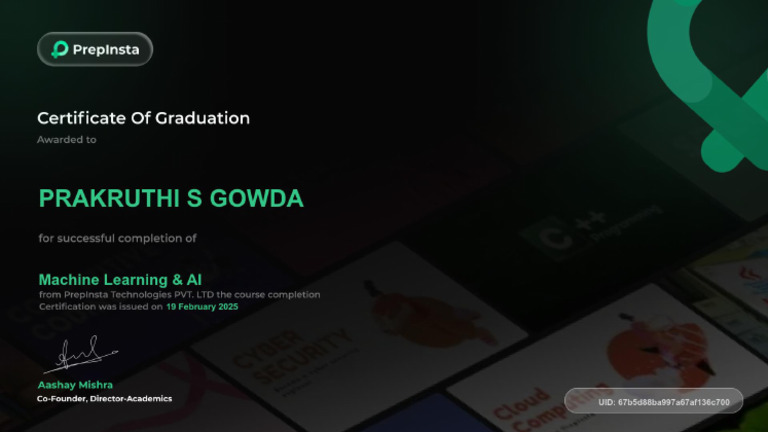 Certificate - Machine Learning & AI - 1191638 | PDF