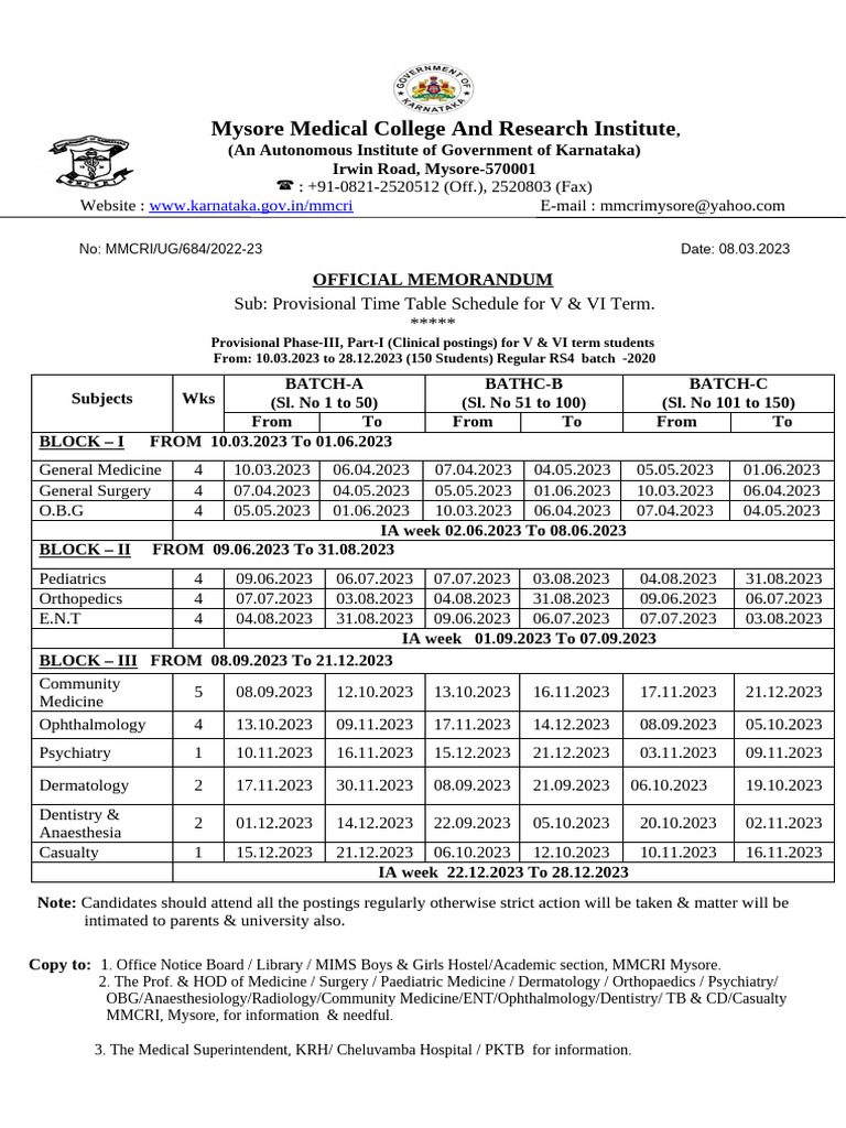 Third Year Clinical Postings (2020) | PDF | Surgery | Medical Specialties