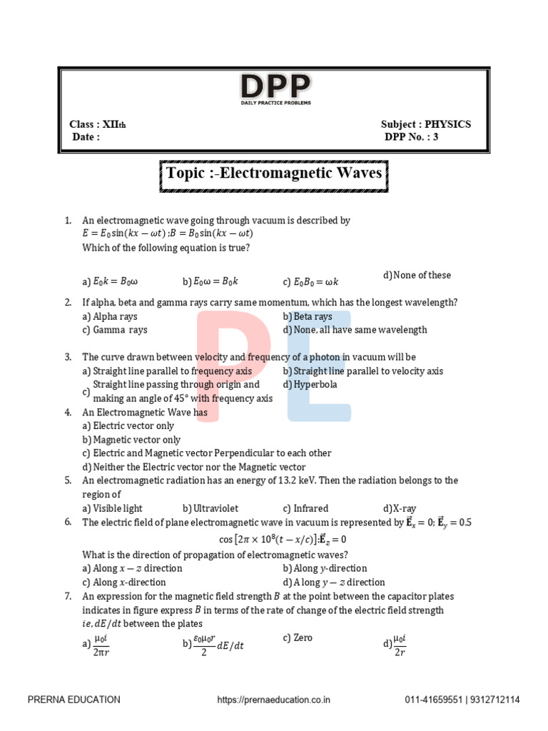 Electromagnetic-Waves-DPP3 | PDF | Electromagnetic Radiation | Waves