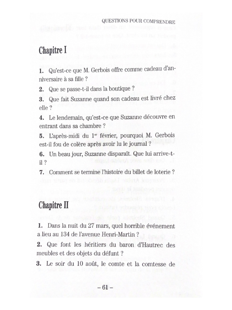 QUESTIONS Arsène Lupin Contre Herlock Sholmes | PDF