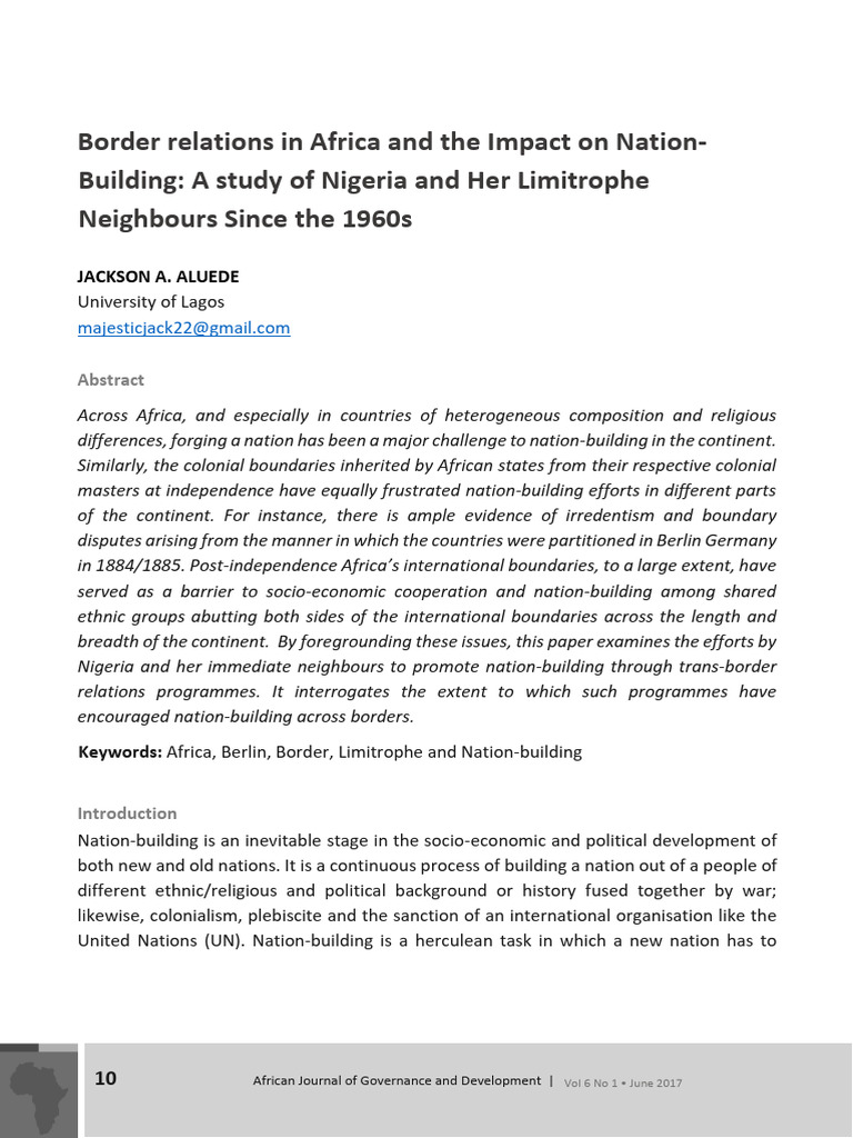 Aluede 2017 Border Relations in Africa and The Impact On Nation ...