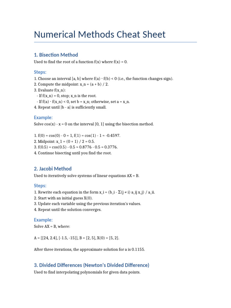 Numerical_Methods_Cheat_Sheet | PDF | Applied Mathematics ...