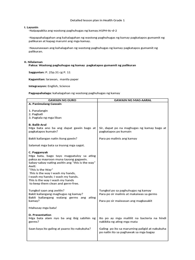 Detailed lesson plan in MAPEH Grade 1 | PDF