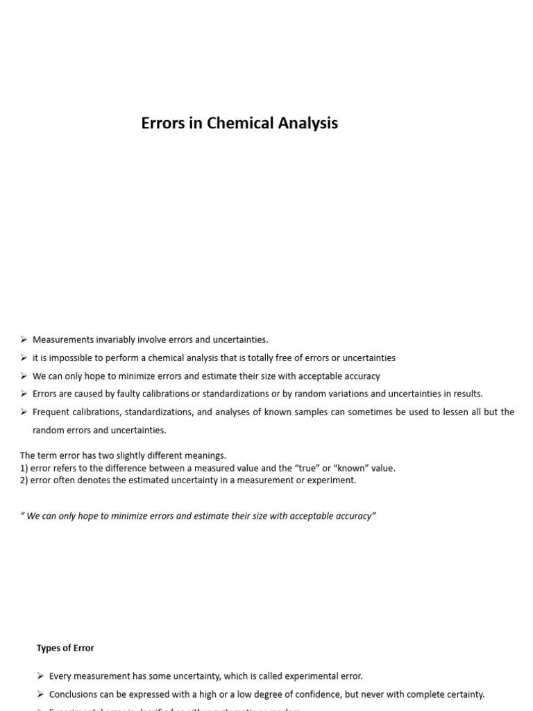 Errors in Chemical Analysis | PDF | Observational Error | Accuracy And Precision