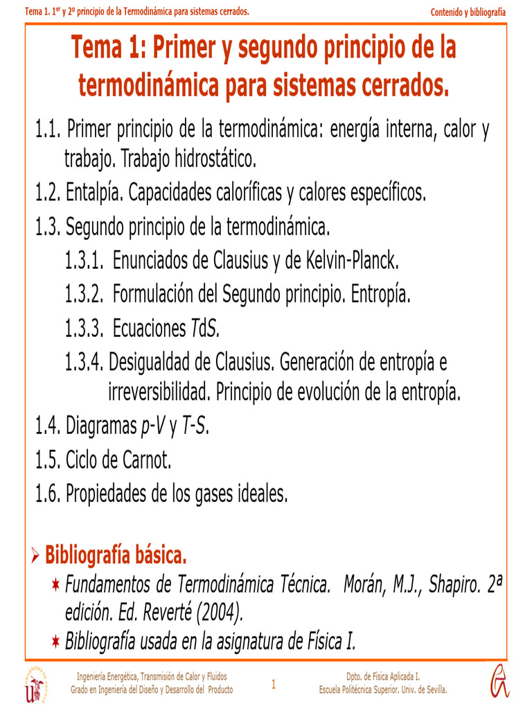 Tema 1 - Primer y segundo principio de la termodinámica para sistemas cerrados-22_23 | PDF ...