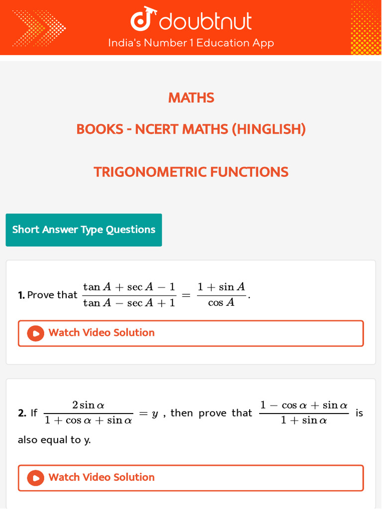 Trigonometry NCERT Question Bank | PDF | Trigonometry | Combinatorics