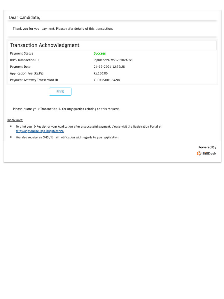 Transaction Acknowledgment for Payment | PDF