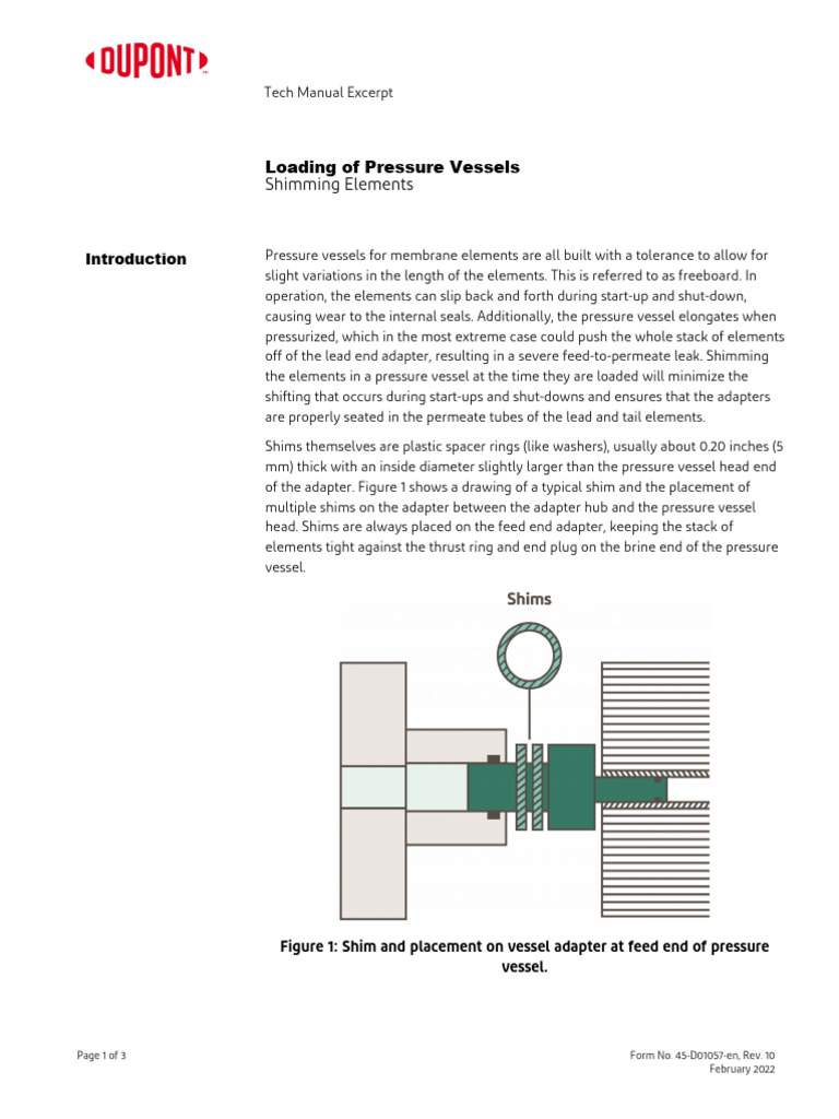 NF FilmTec Shimming Elements Manual Exc 45 D01057 en | PDF | Membrane | Pressure