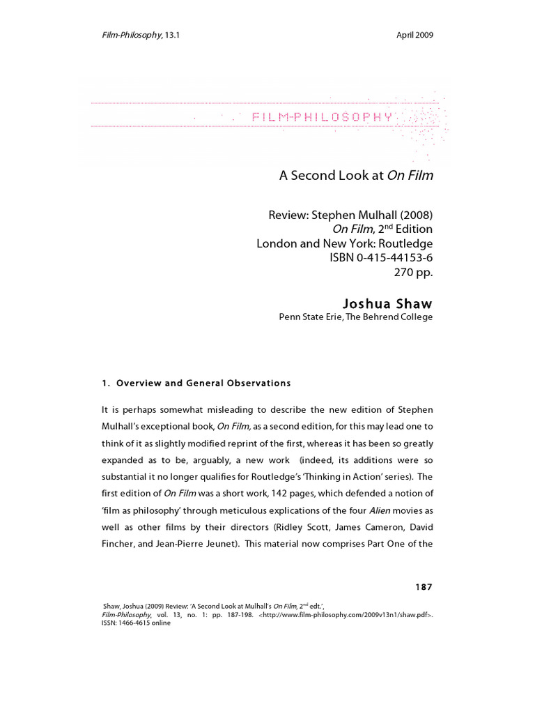 Shaw 2017 Stephen Mulhall (2008) On Film 2nd Edition | PDF | Reason ...