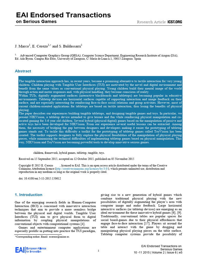 Innovative Interfaces For Serious Games | PDF | Prototype | 3 D ...