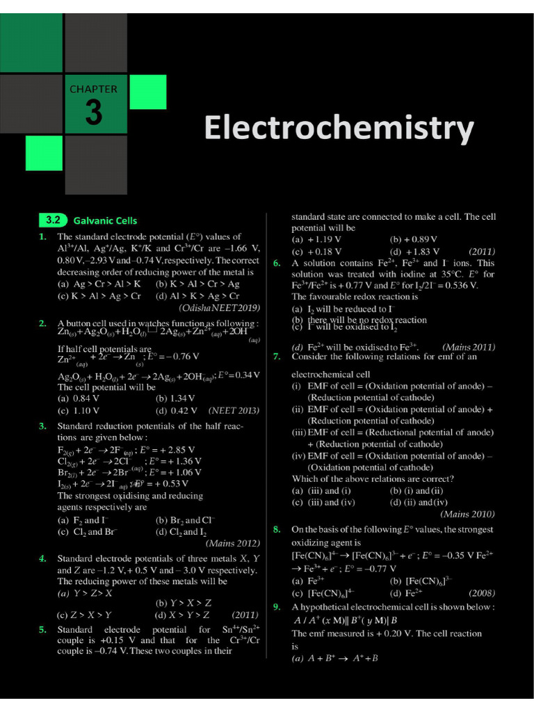Chem. Electrochemistry Questions | PDF