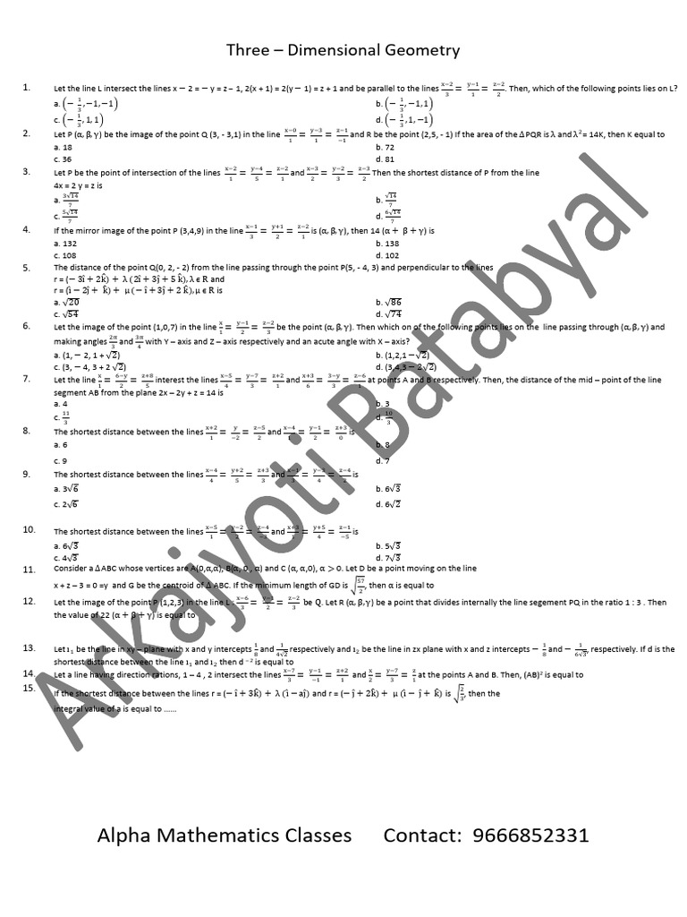 Three - Dimensional - Geometry Jee | PDF | Euclid | Classical Geometry
