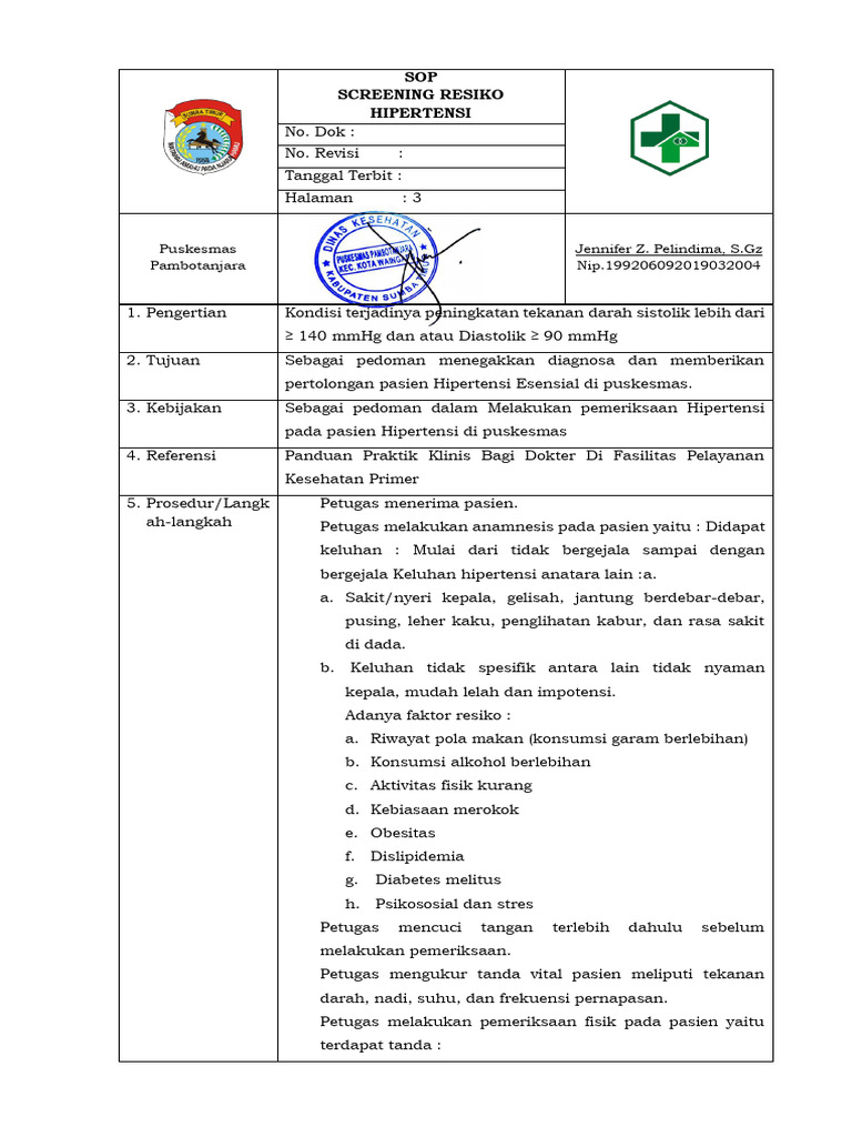 SOP Screening Risiko Hipertensi | PDF