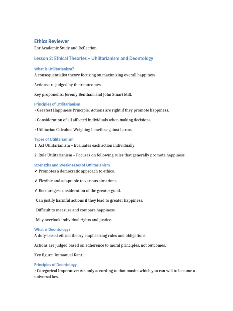 Ethics_Reviewer | PDF | Utilitarianism | Morality