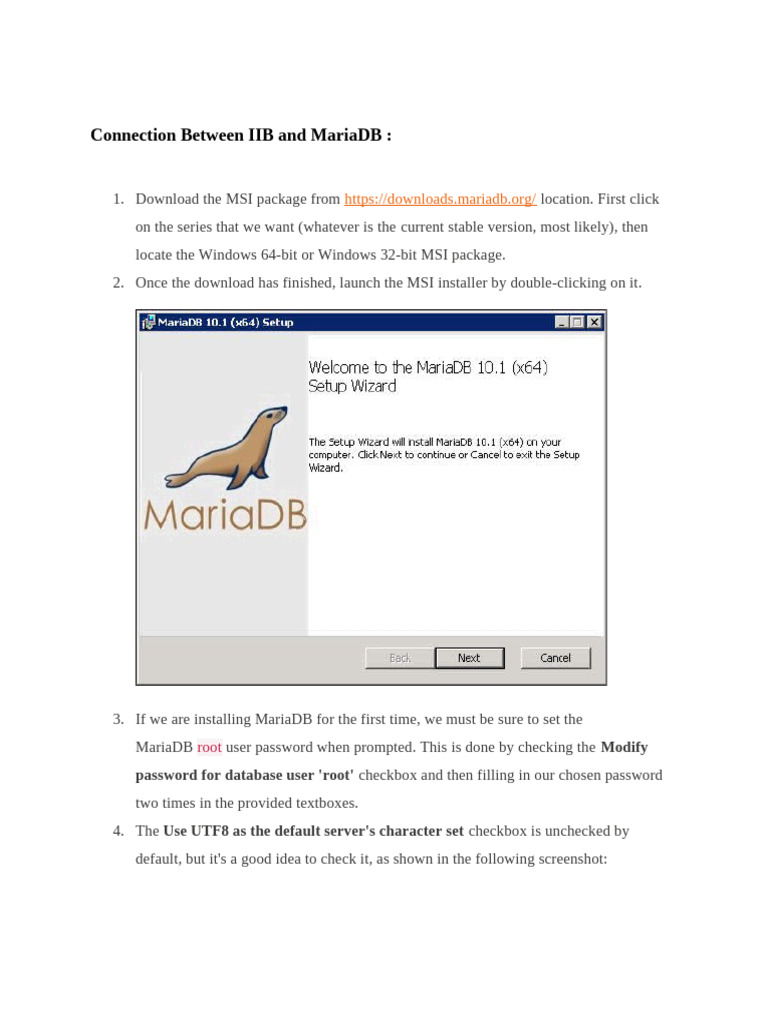 Connection Between IIB and MariaDB | PDF | Superuser | Password