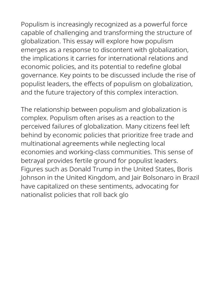 Populism's Impact on Globalization | PDF | Populism | Globalization