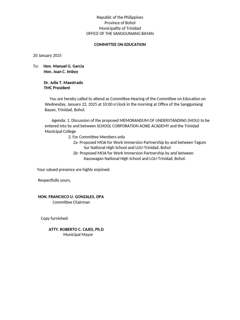 Trinidad Education Committee Hearing Notice | PDF